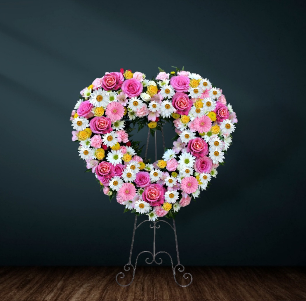 Pink White And Yellow Sympathy Heart - Million Flowers