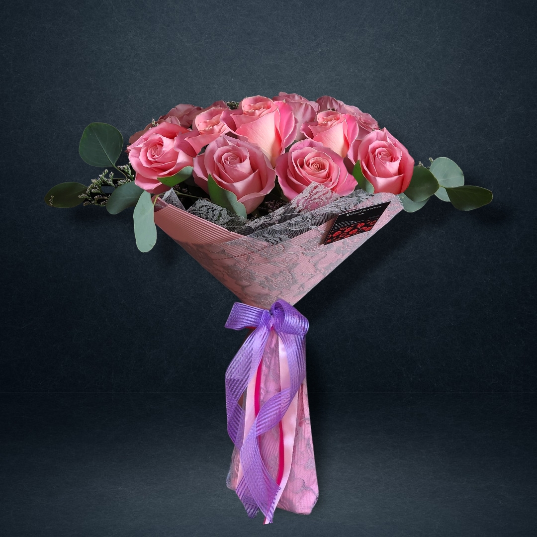 Pink Rose Bouquet 12 Stems - Million Flowers